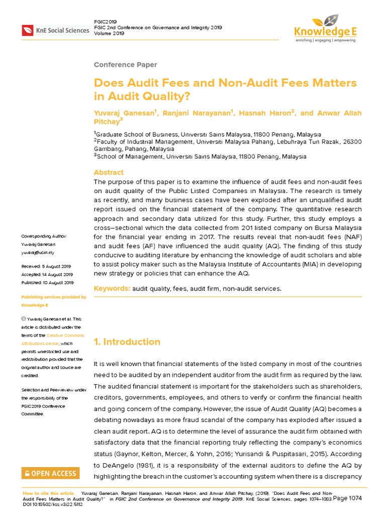 Does Audit Fees and Non-Audit Fees Matters in Audit Quality? | PDF ...