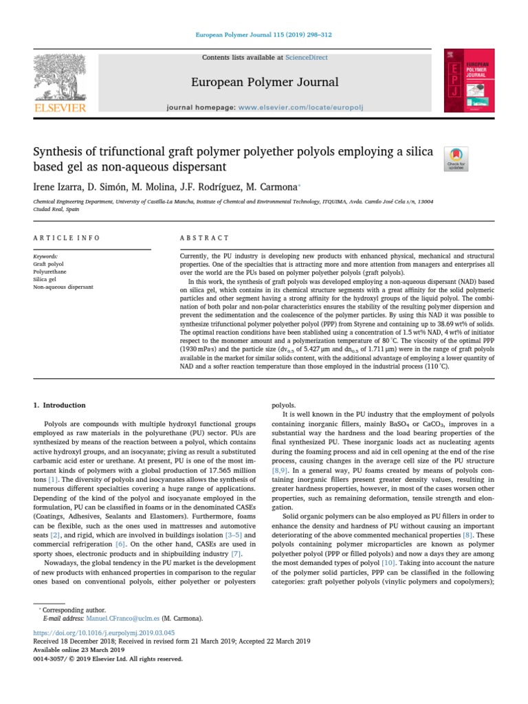 Graft Polymer Polyether Polyols Employing A Silica PDF | PDF | Polyurethane | Materials Science