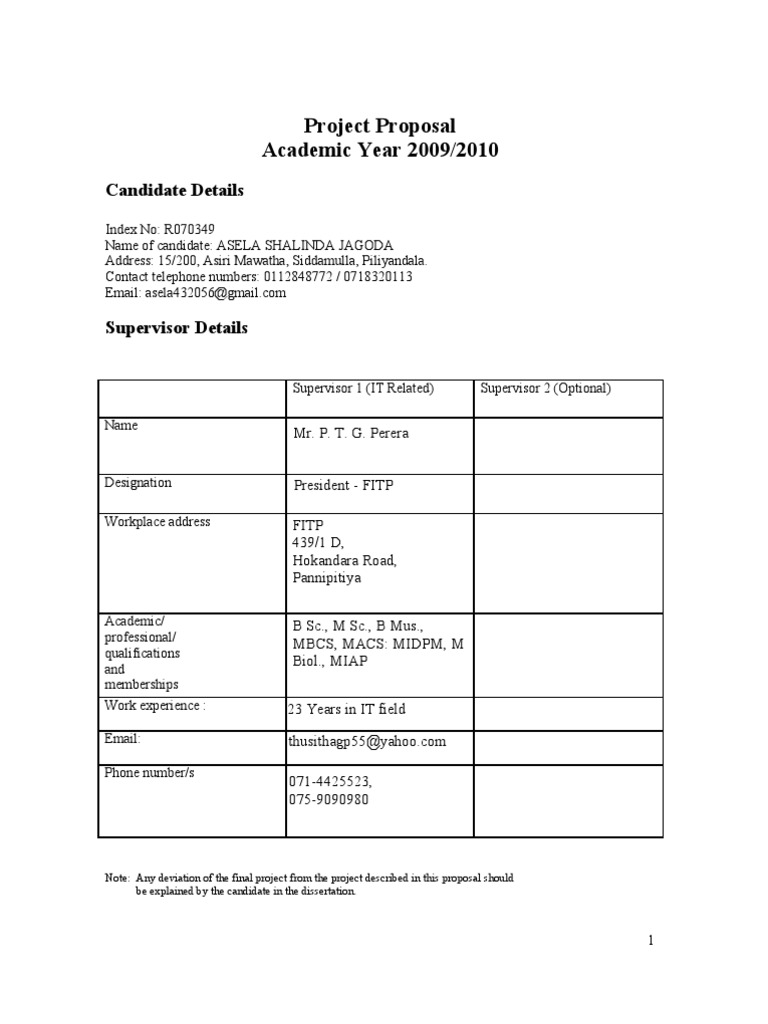 Project Proposal Academic Year 2009/2010: Candidate Details | PDF ...