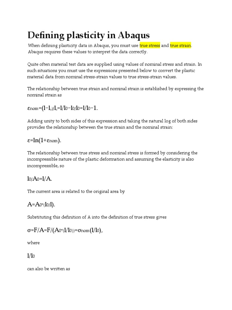Abaqus Plasticity Data Conversion Guide | PDF | Deformation ...