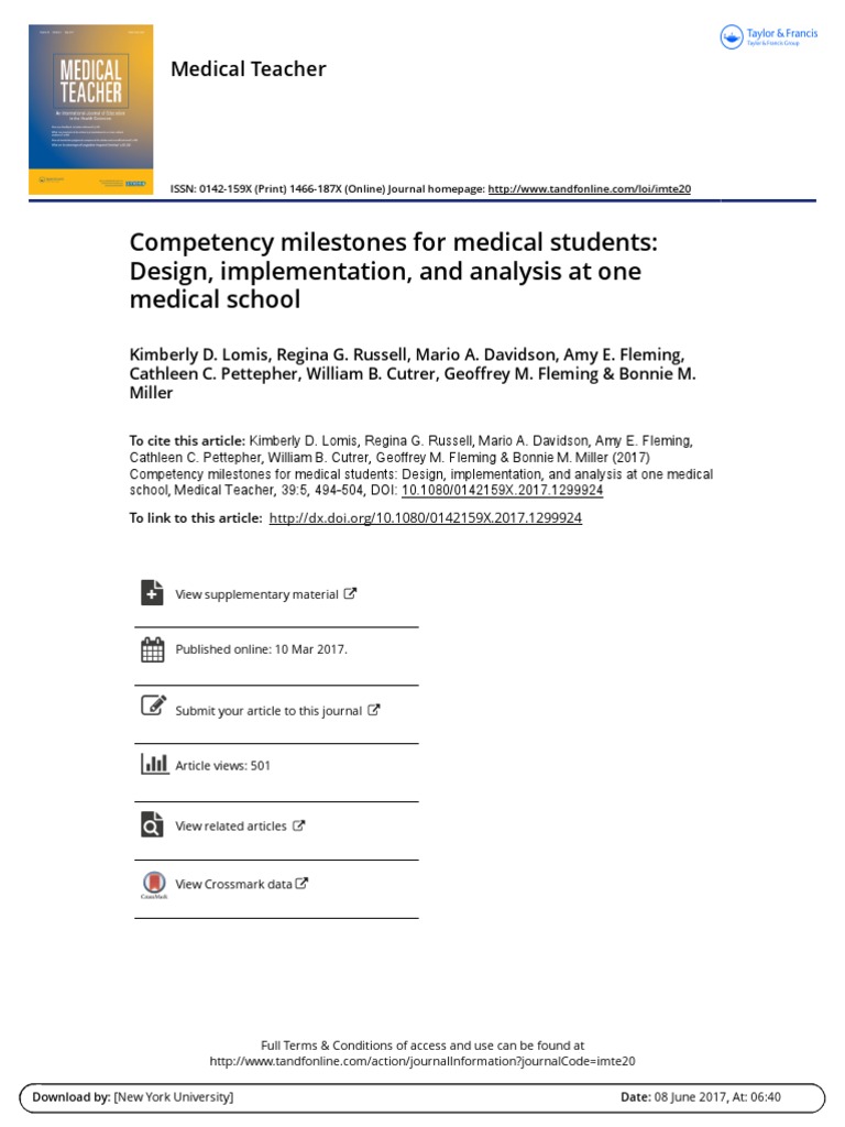 Competency Milestones For Medical Students Design, Implementation, and ...