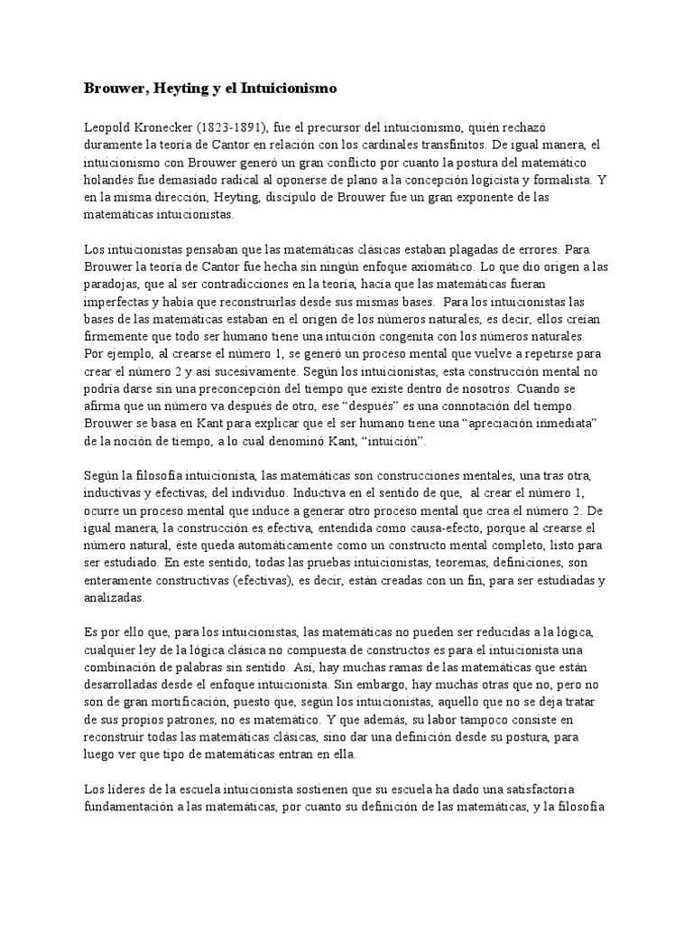 Brouwer, Heyting y El Intuicionismo | PDF | Enseñanza de matemática | Razón