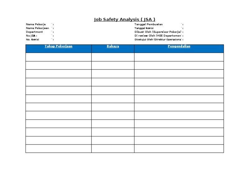 JSA Form For Workshop | PDF