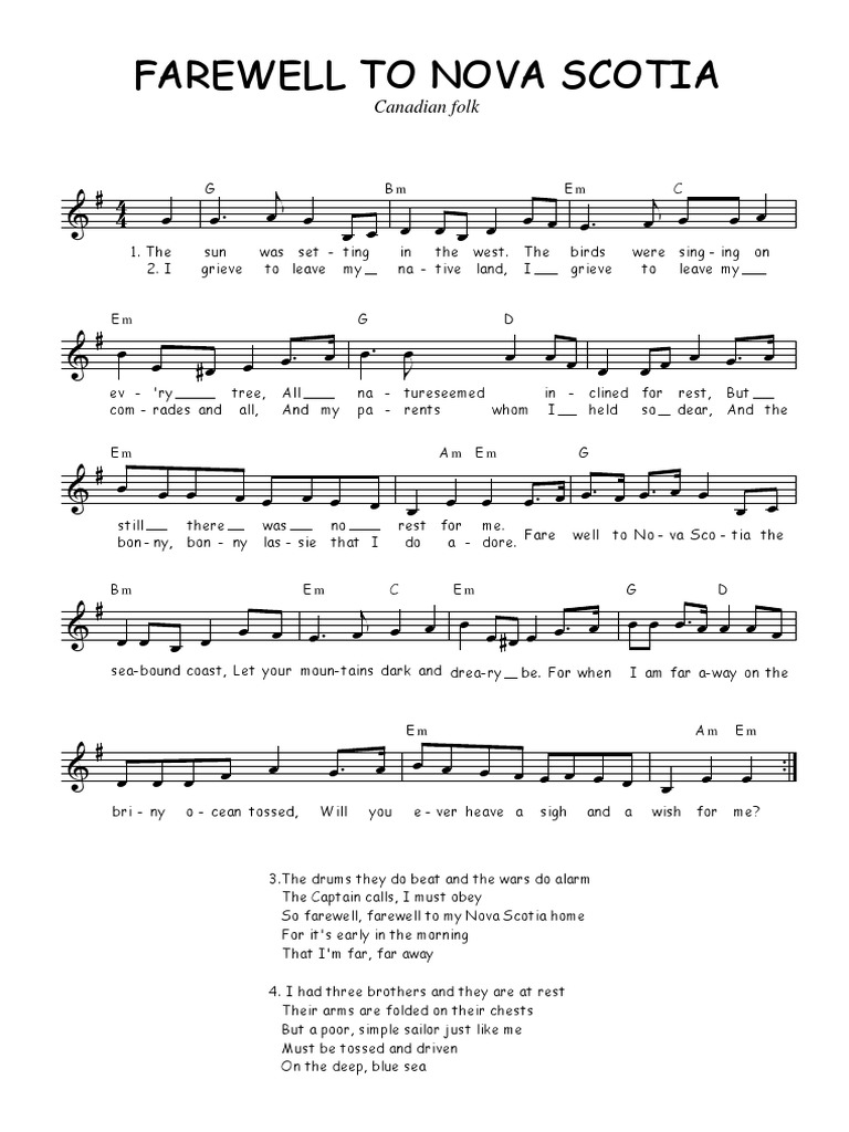 Traditionnel - Farewell To Nova Scotia PDF | PDF | Culture Of Nova ...