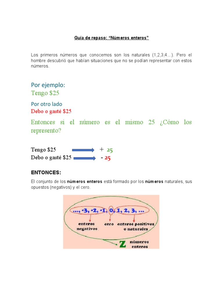 Guía de Repaso Números Enteros | PDF