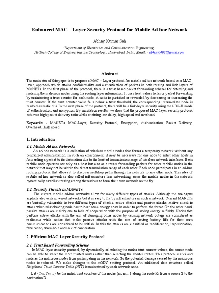 Enhanced MAC - Layer Security Protocol For Mobile Ad Hoc Network | PDF ...