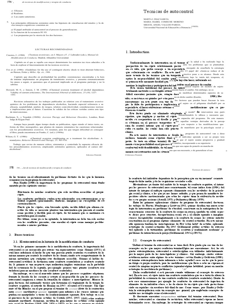 9 Tecnicas de Autocontrol 21 PDF | PDF | Comportamiento | Reforzamiento