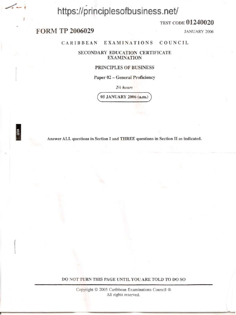 Csec CXC Pob Past Papers January 2006 Paper 02 PDF | PDF | Banks | Business