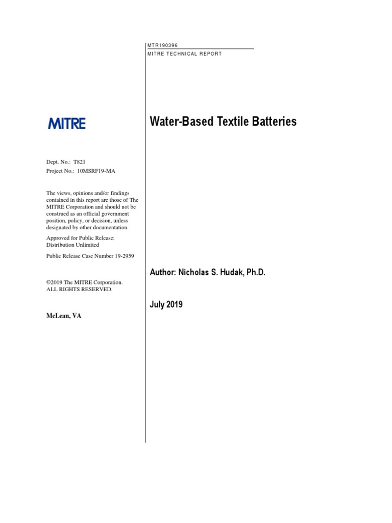 Water Based Textile Batteries | PDF | Rechargeable Battery | E Textiles