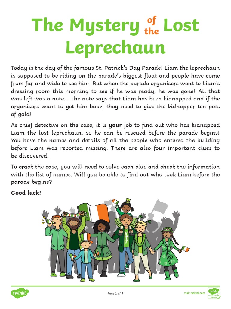 KS1 The Mystery of The Lost Leprechaun St. Patrick's Day SPaG Problem ...