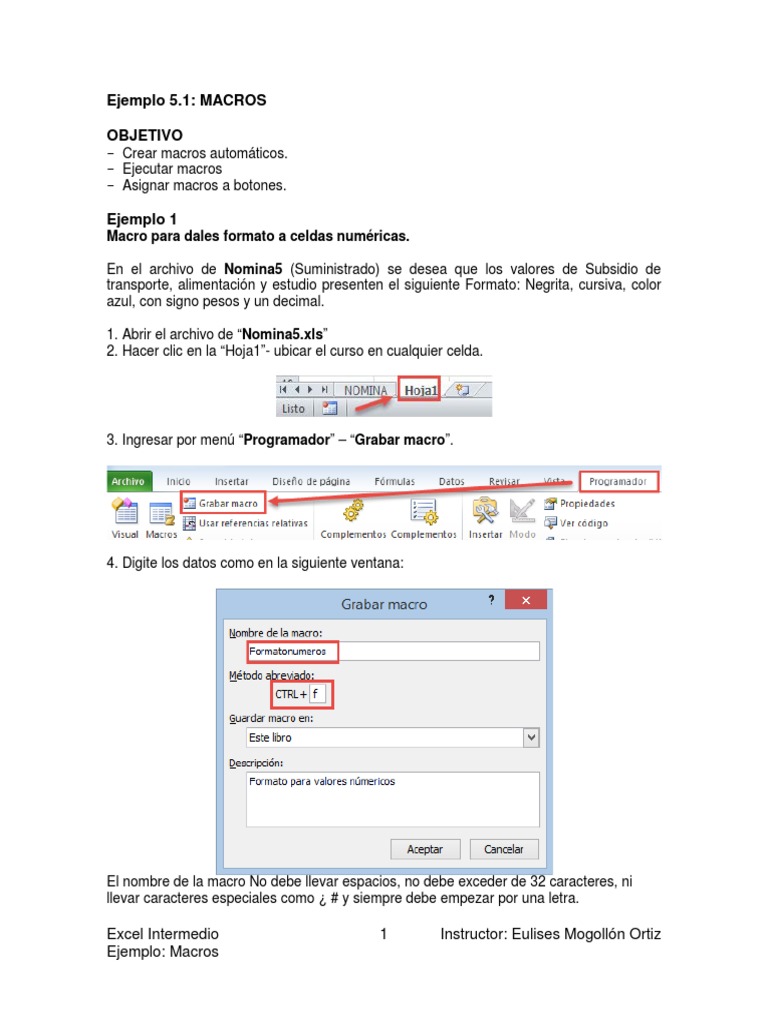 Ejemplo 5.1 Macros | PDF | Macro (informática) | Microsoft Excel