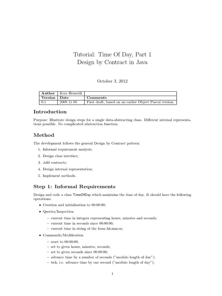 Tutorial: Time of Day, Part 1 Design by Contract in Java: October 3 ...