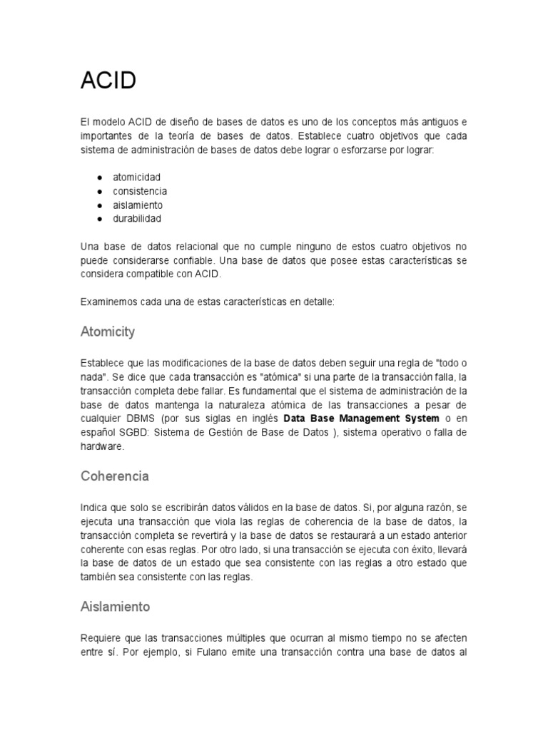 ACID | PDF | Bases de datos | Ácido