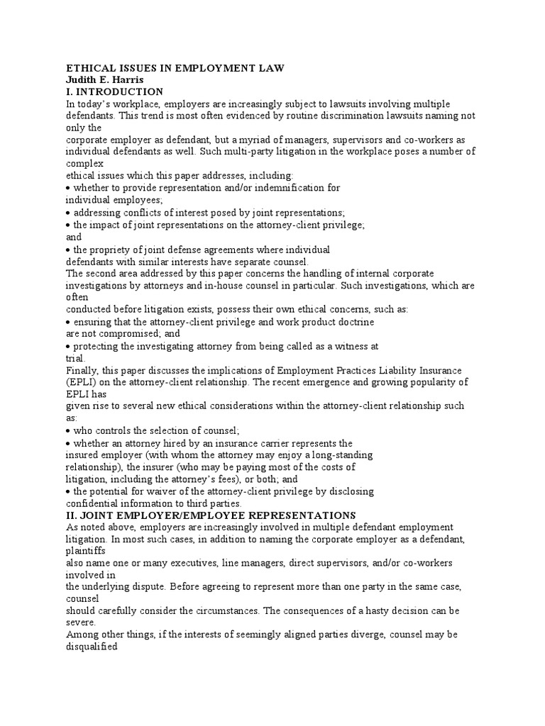 Ethical Issues in Employment Law | PDF | Indemnity | Employment