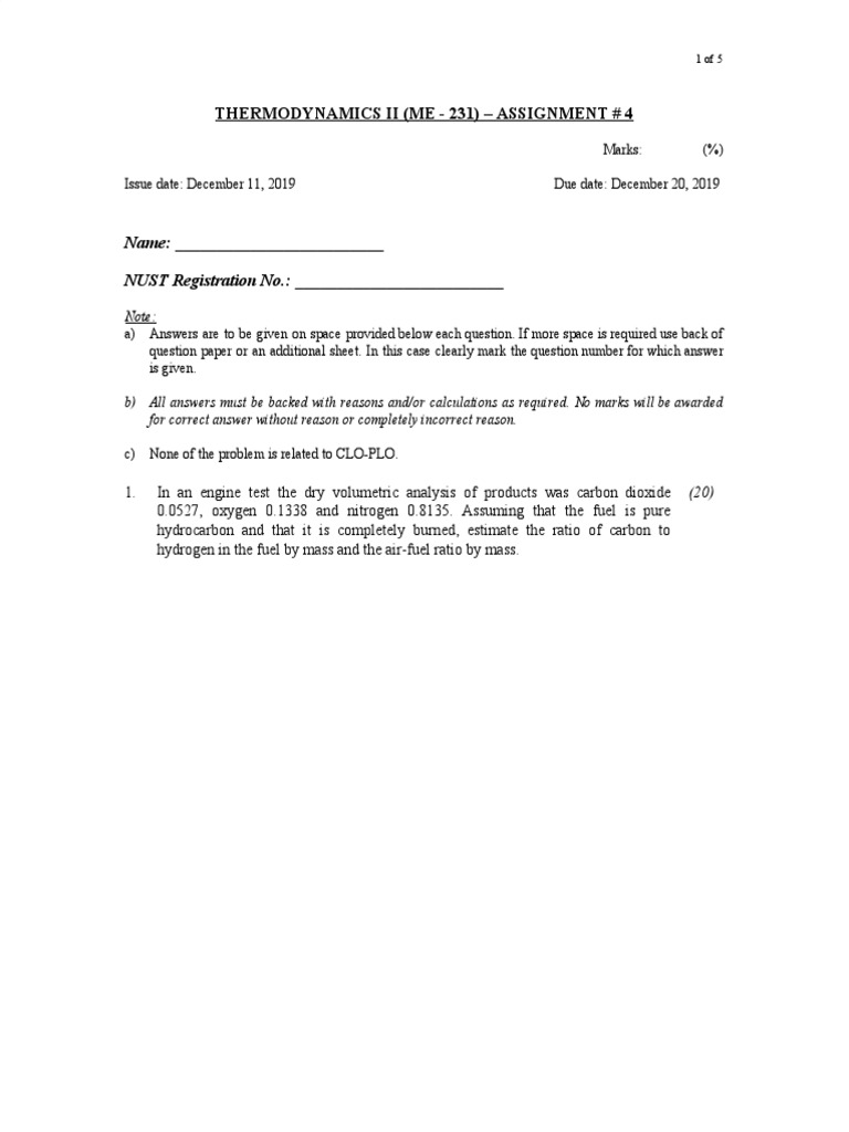 Thermo II A4 Dec 2019 | PDF | Chemistry | Mechanical Engineering