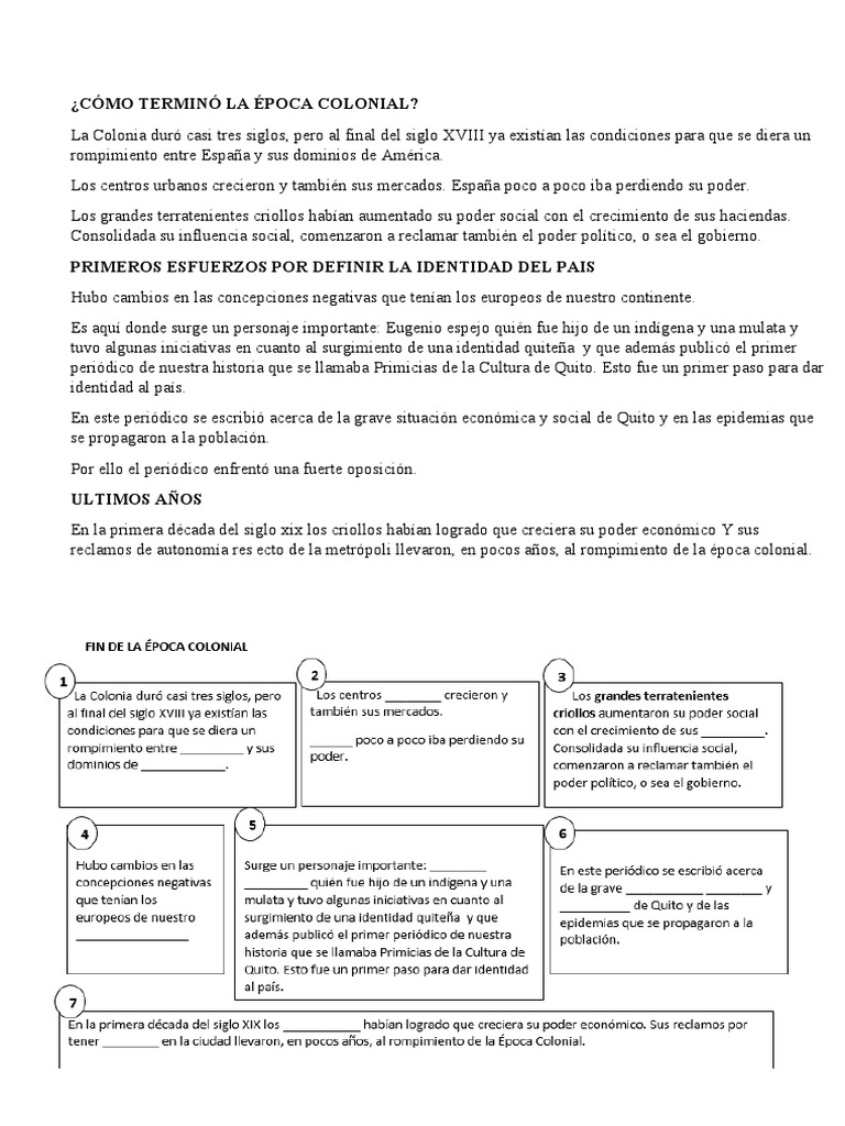 Fin de la Época Colonial en América | PDF
