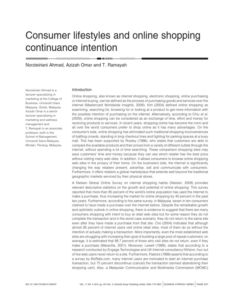 Consumer Lifestyles and Online Shopping Continuance Intention | PDF ...
