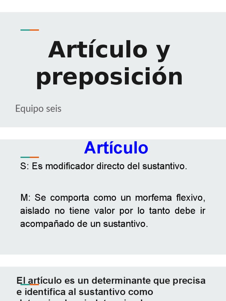 Artículo y preposiciones.pptx | PDF | Sustantivo | Adjetivo