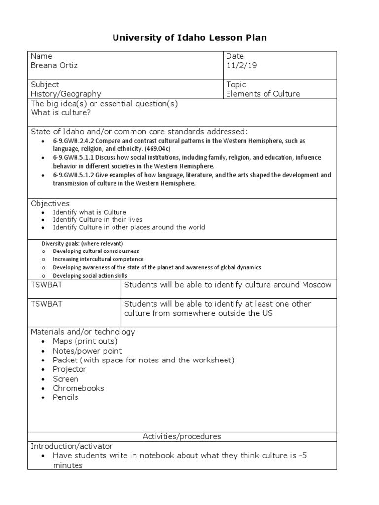 University of Idaho Lesson Plan | Download Free PDF | Family | Power ...