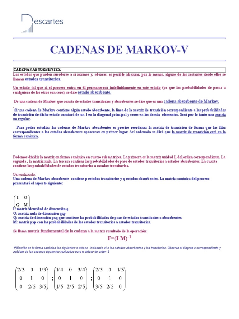 Cadenas de Markov Absorbentes: Teoría y Ejemplos | PDF | Cadena Markov ...