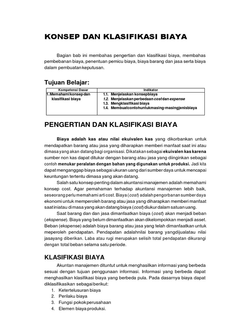Bab 2 Konsep Dan Klasifikasi Biaya | PDF