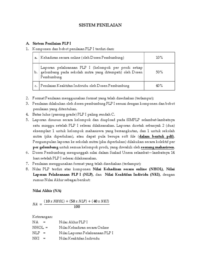 Penilaian dan Laporan PLP I Mahasiswa | PDF