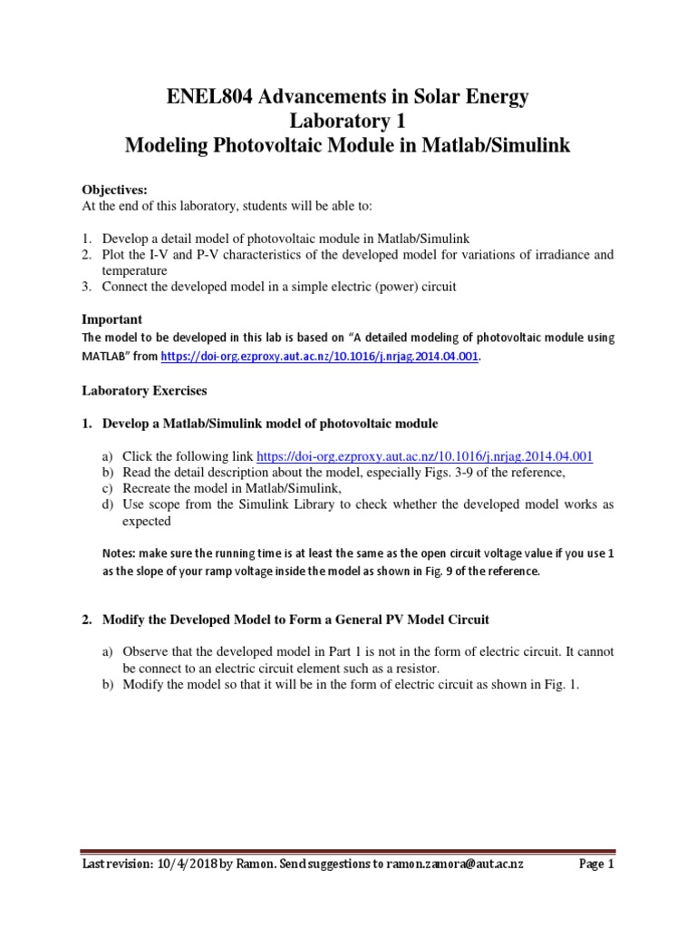 Lab 1 - Modeling Photovoltaic Module in Matlab-Simulink | PDF ...
