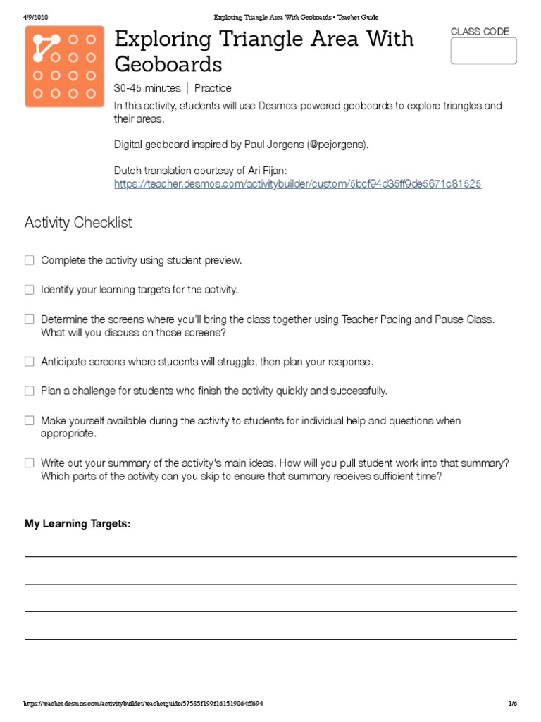 Triangle Area Exploration Guide | PDF | Teaching | Teachers