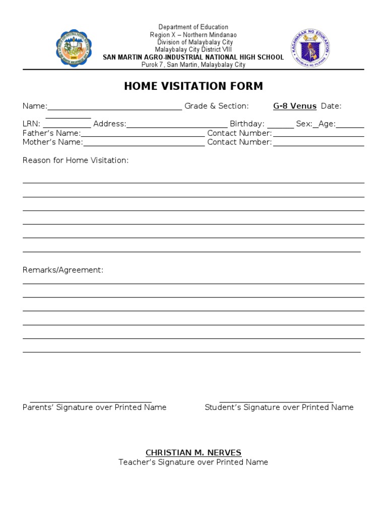 Home Visitation Form Template | PDF
