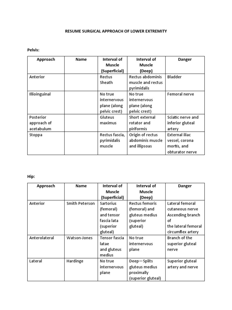 Resume Surgical Approach of Lower Extremity | PDF | Human Leg | Ankle