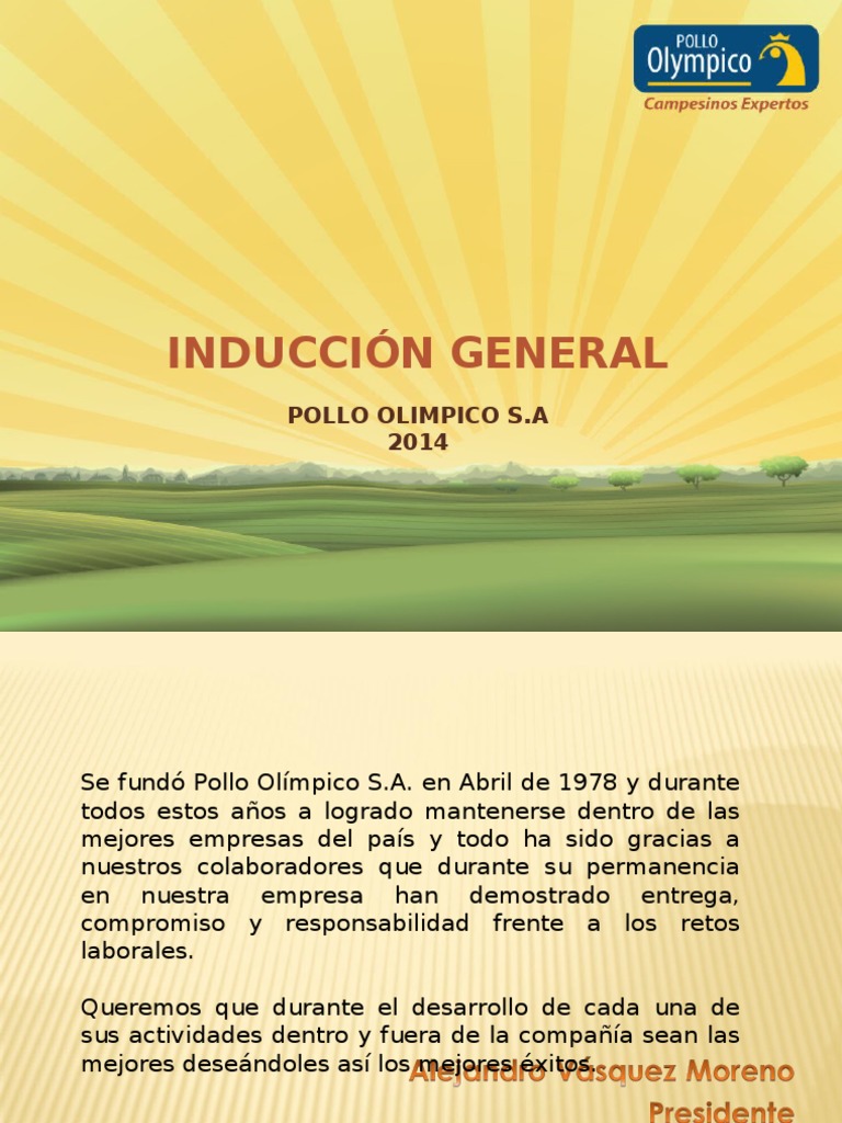 Induccion Pollo Olympico | PDF | Alimentos | Seguridad y salud ocupacional