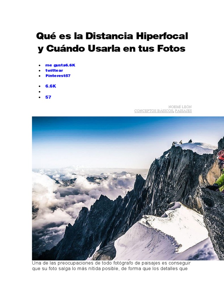 Qué Es La Distancia Hiperfocal y Cuándo Usarla en Tus Fotos | PDF ...