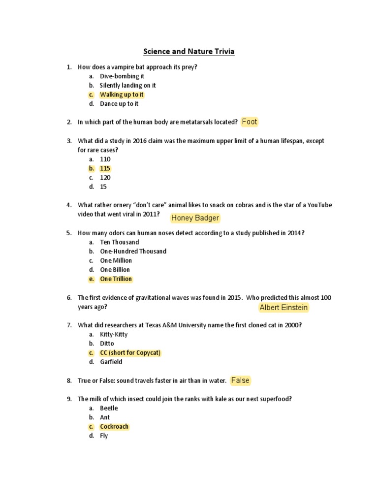 Science and Nature Trivia Game | PDF | Nature