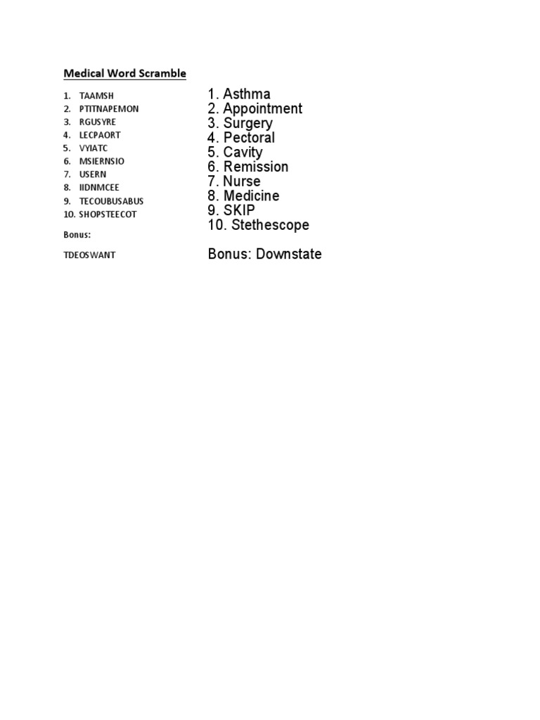 Medical Word Scramble PDF | PDF