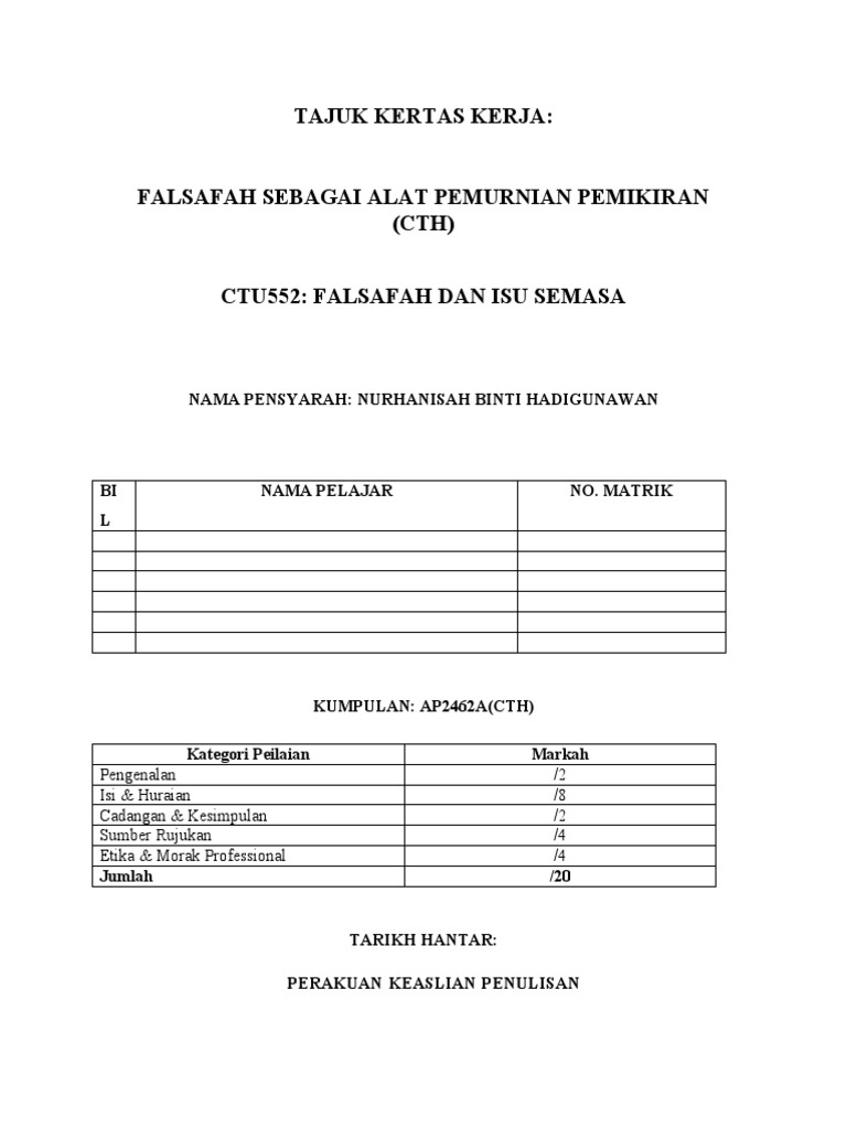 Template Kertas Kerja Ctu552 | PDF
