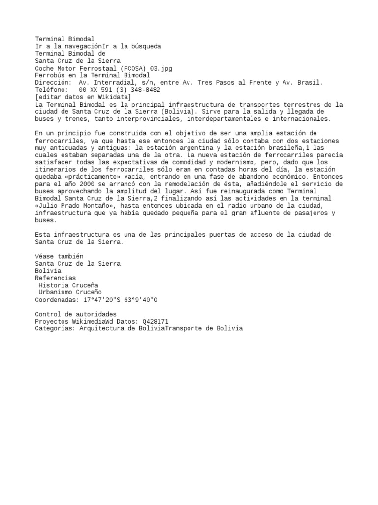 Terminal Bimodal Santa Cruz: Información Clave | PDF
