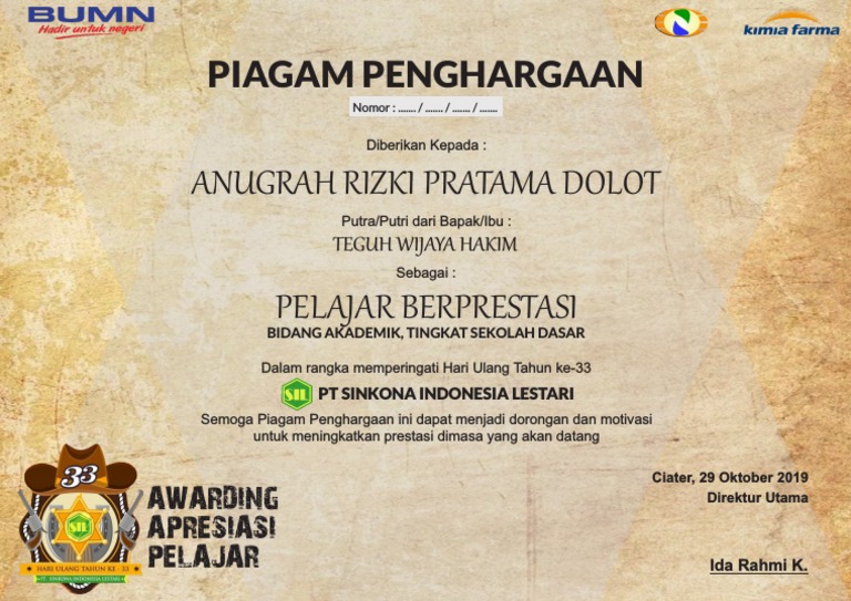 CONTOH Piagam Penghargaan | PDF