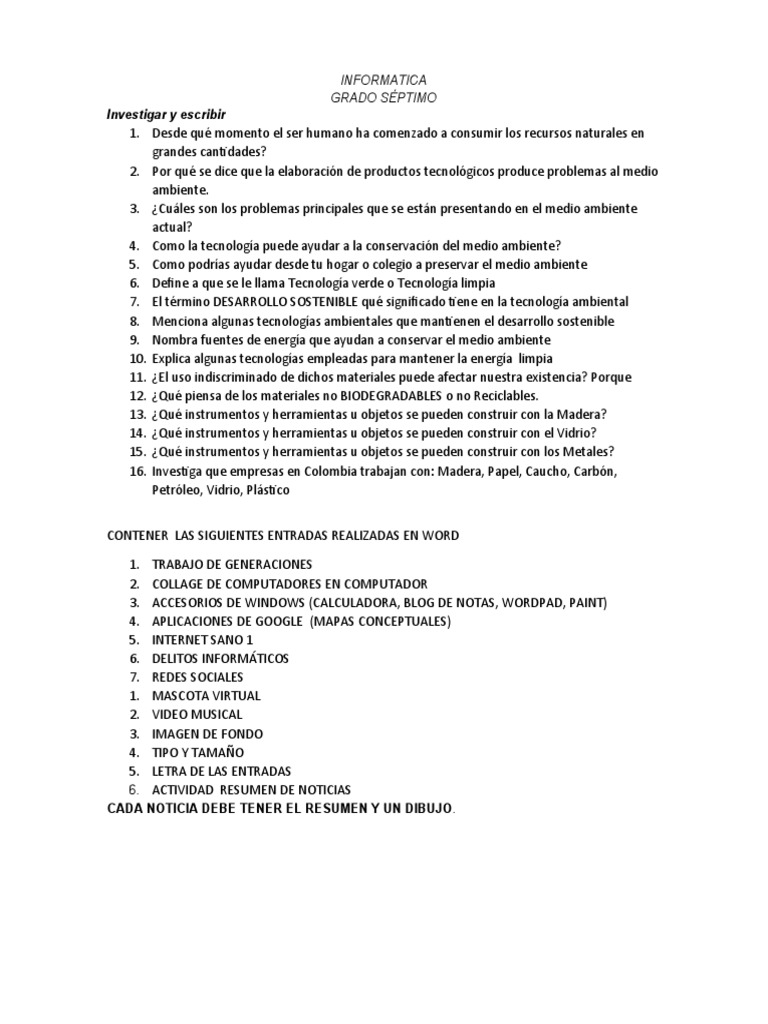 Informatica Grado Septimo | PDF