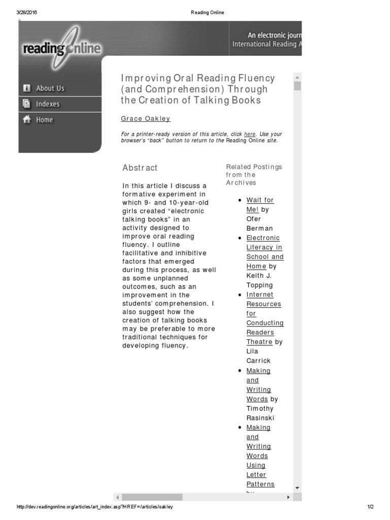 Improving Oral Reading Fluency (And Comprehension) Through The Creation ...