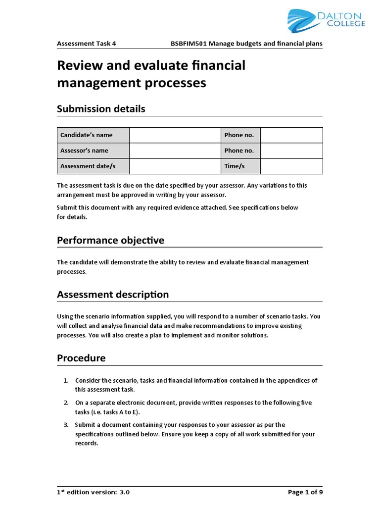 Review and Evaluate Financial Management Processes: Submission Details ...