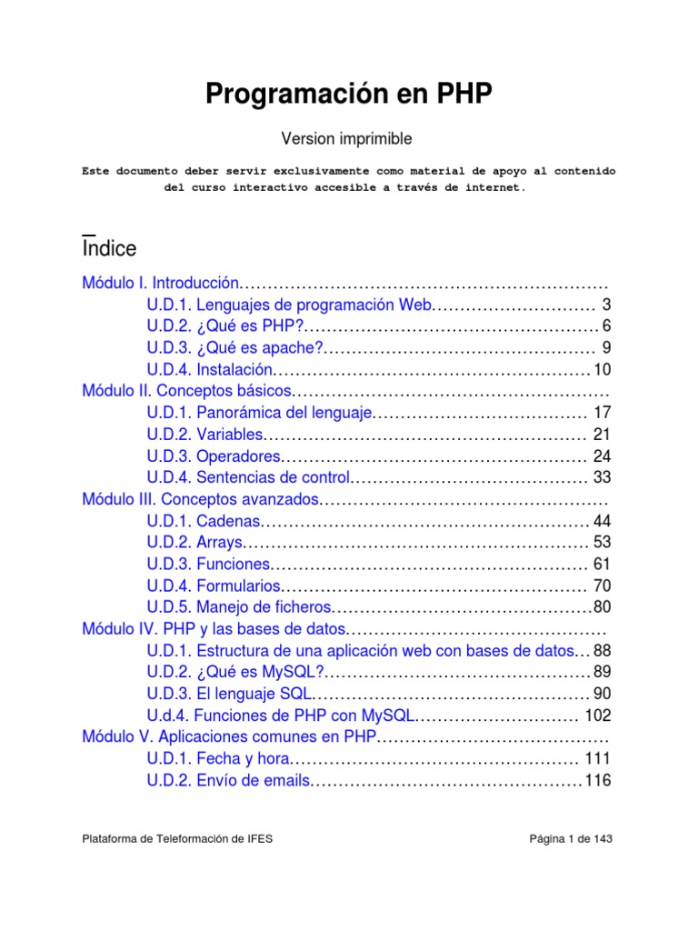 Programacionen PHP | PDF | Servidor HTTP Apache | Php