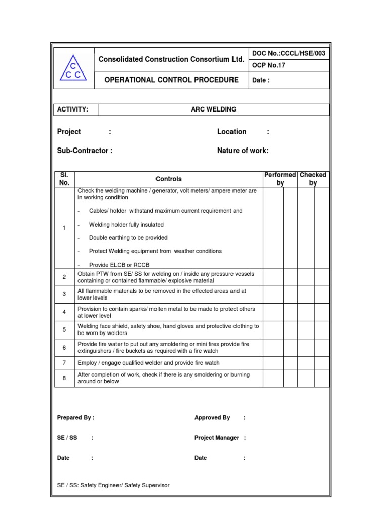 Consolidated Construction Consortium Ltd Doc No Cccl Hse 003 Ocp No