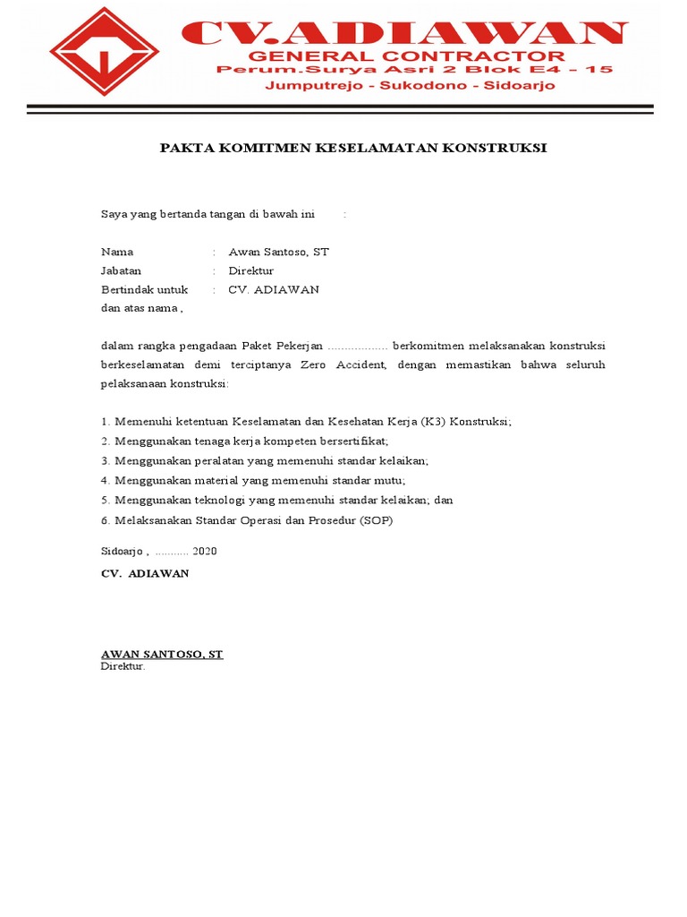 Pakta Komitmen Keselamatan Konstruksi | PDF