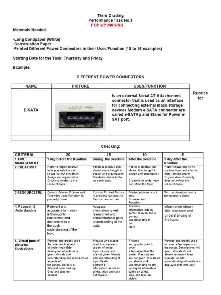 Scoring Rubrics For Cut-Out Picture On Connectors CSS | PDF | Creativity | Poster