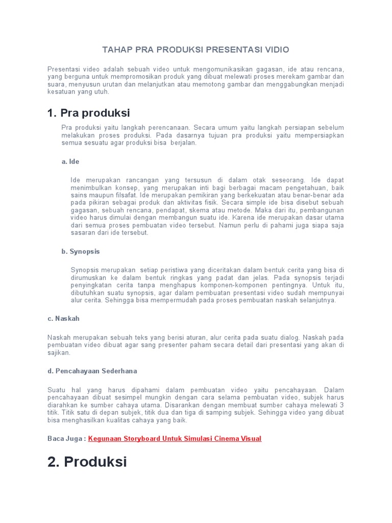 Tahap Pra Produksi Presentasi Vidio | PDF