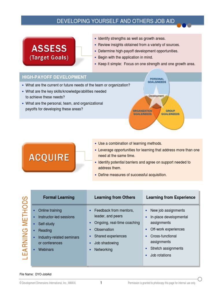 Developing Yourself and Others Job Aid: High-Payoff Development | PDF ...