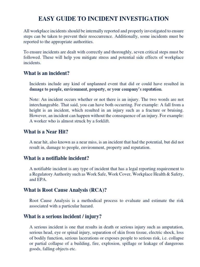 Easy Guide To Incident Investigation | PDF | Occupational Safety And ...