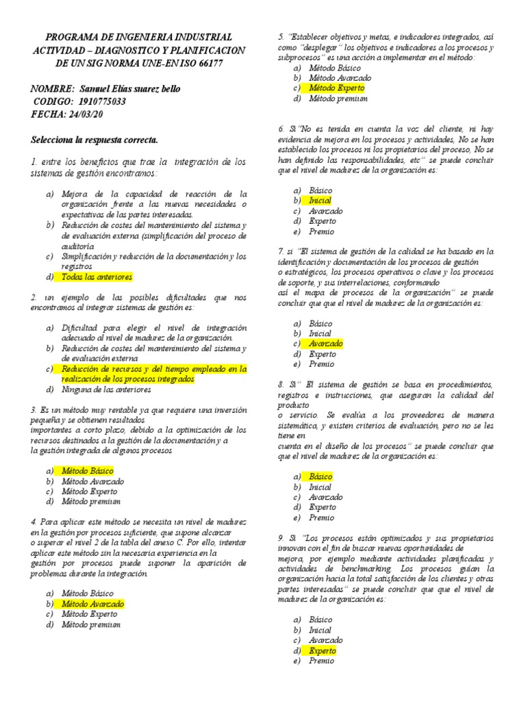 Actividad Une 66177 | PDF | Calidad (comercial) | Economias