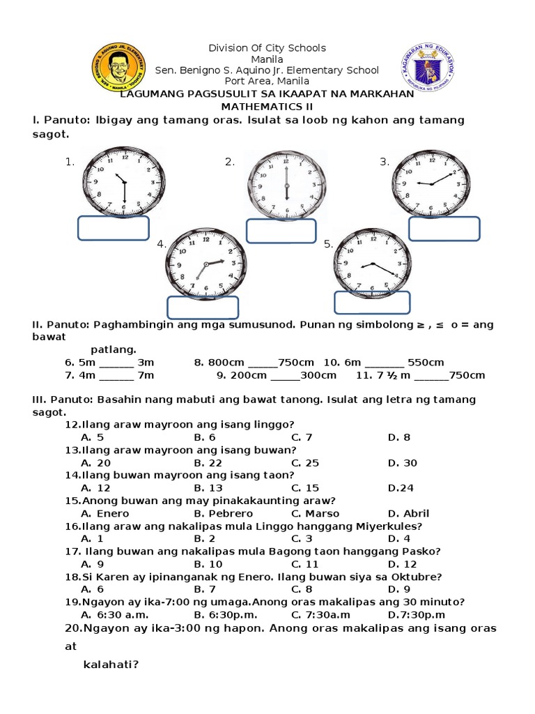 4th Periodic Test Math 2 | PDF