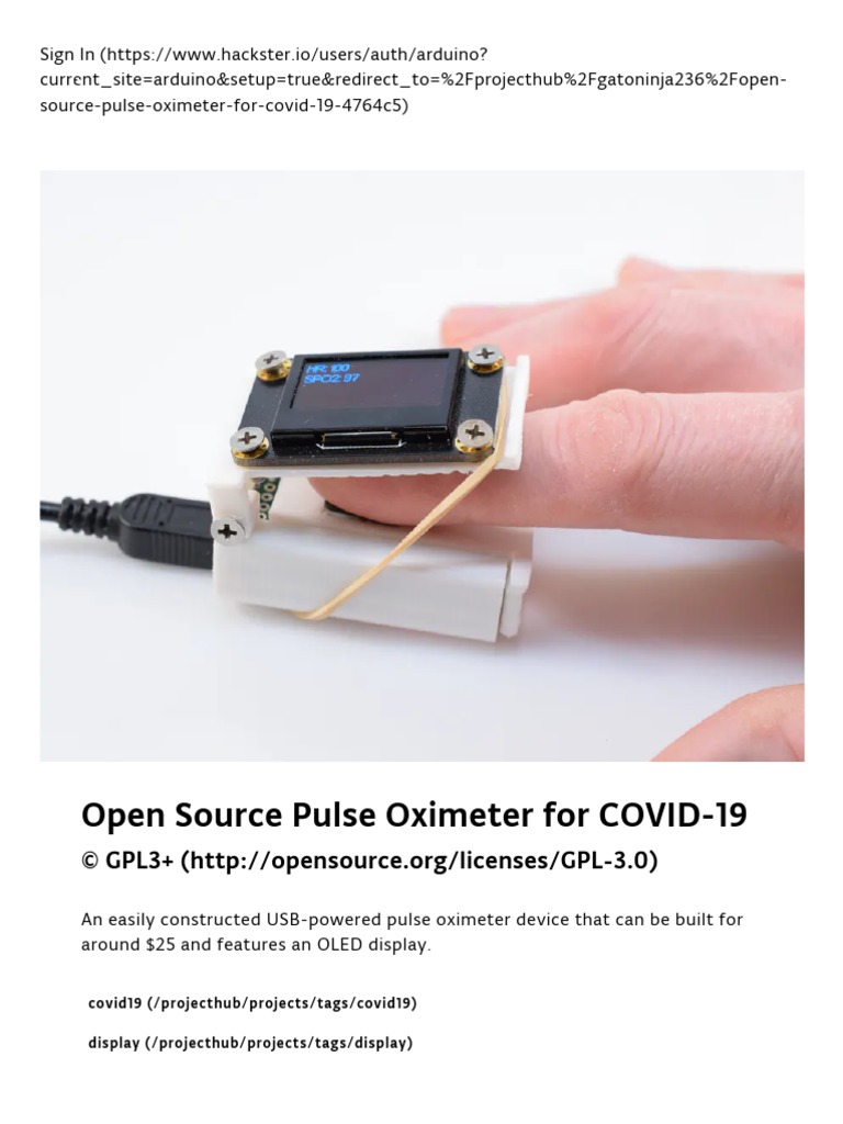 Open Source Pulse Oximeter For COVID-19 - Arduino Project Hub | PDF ...
